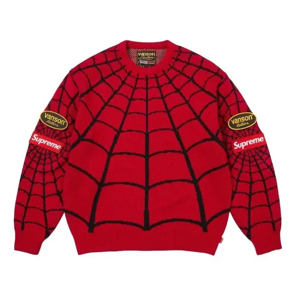 Supreme X Vanson Leathers Spider-man Sweater - Red