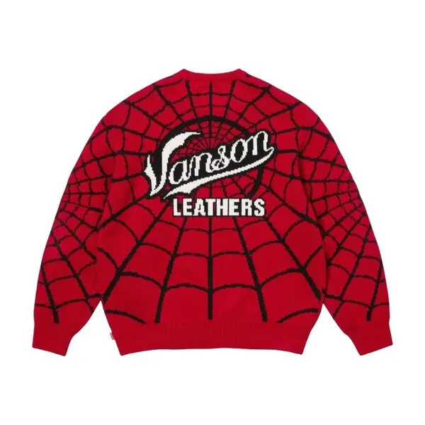 Supreme X Vanson Leathers Spider-man Sweater - Red