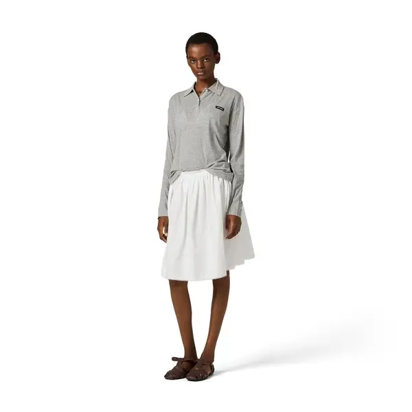 Miu Miu Ribbed Jersey Polo Shirt With Logo Patch - Grey
