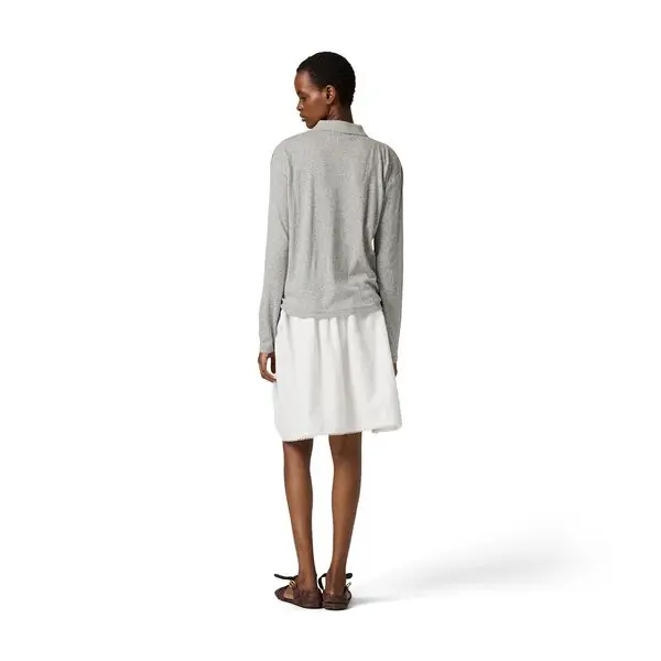 Miu Miu Ribbed Jersey Polo Shirt With Logo Patch - Grey
