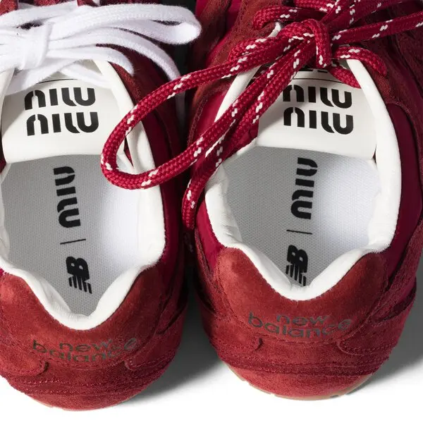 Miu Miu X New Balance Technical Fabric And Suede Sneakers - Cerise