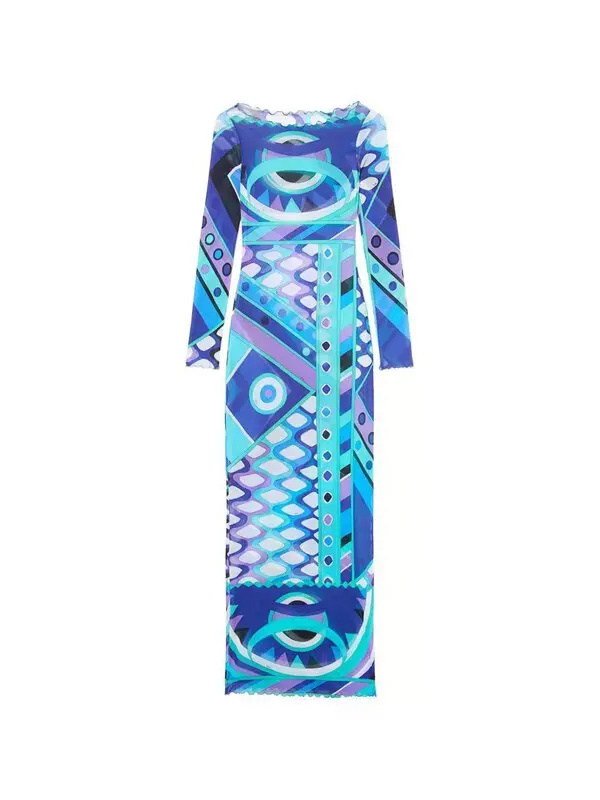 Emilio Pucci Geometric Print Mesh Gown - Blue