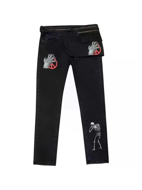 Off-White Printed Slim Fit Jeans - Black