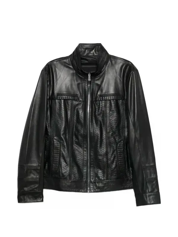 SERGIO MORETTI FIRENZE Leather Jacket With Snakeskin-effect Panels - Black