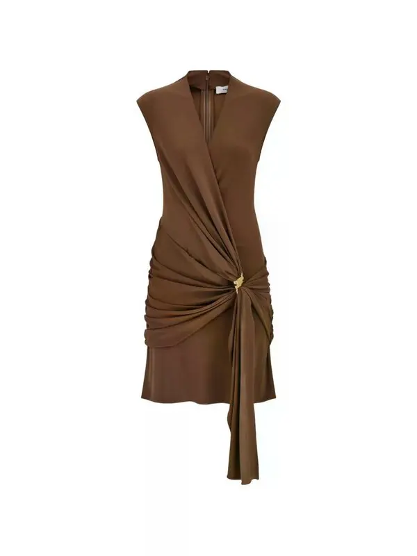 FERRAGAMO Viscose Mini Dress With Gathered Waist - Brown