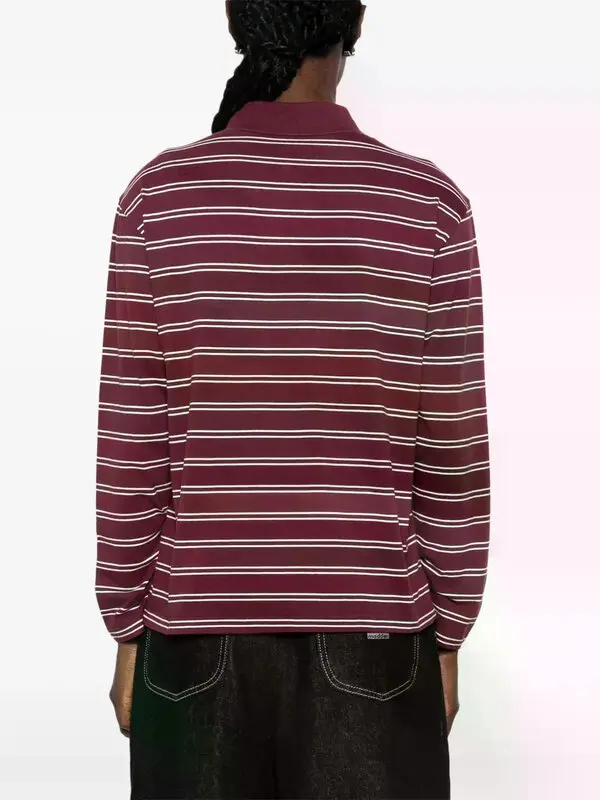 SPORTY & RICH Signature Logo Striped Long-sleeve Polo Shirt - Red