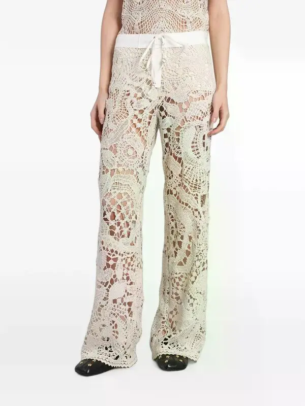 SIEDRES Ecru Crochet-knit Drawstring Trousers