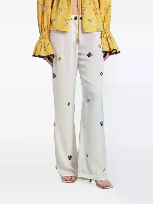 SIEDRES Embellished Wide-leg Trousers - Neutrals