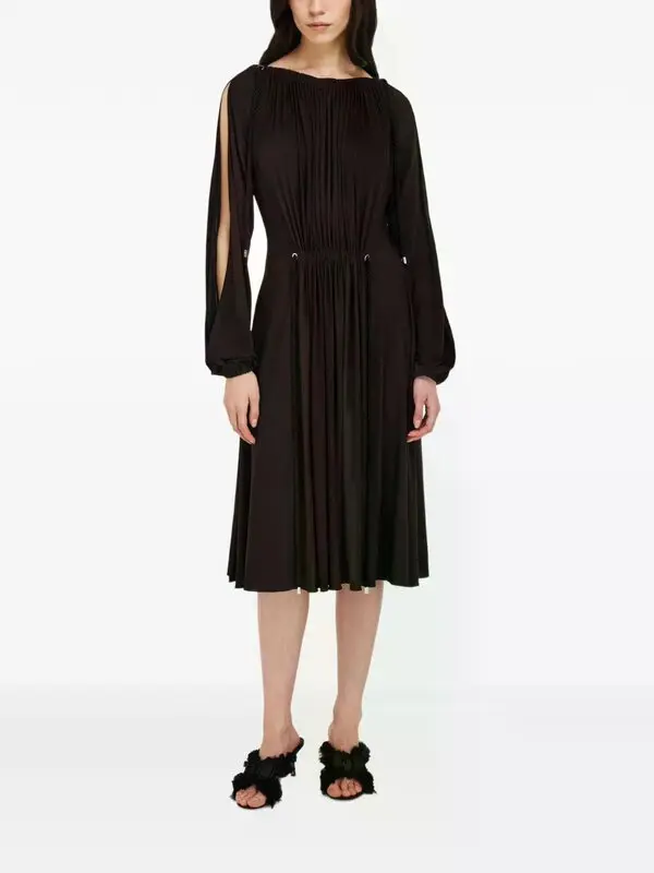 FERRAGAMO Viscose Dress With Gathered Detailing - Brown