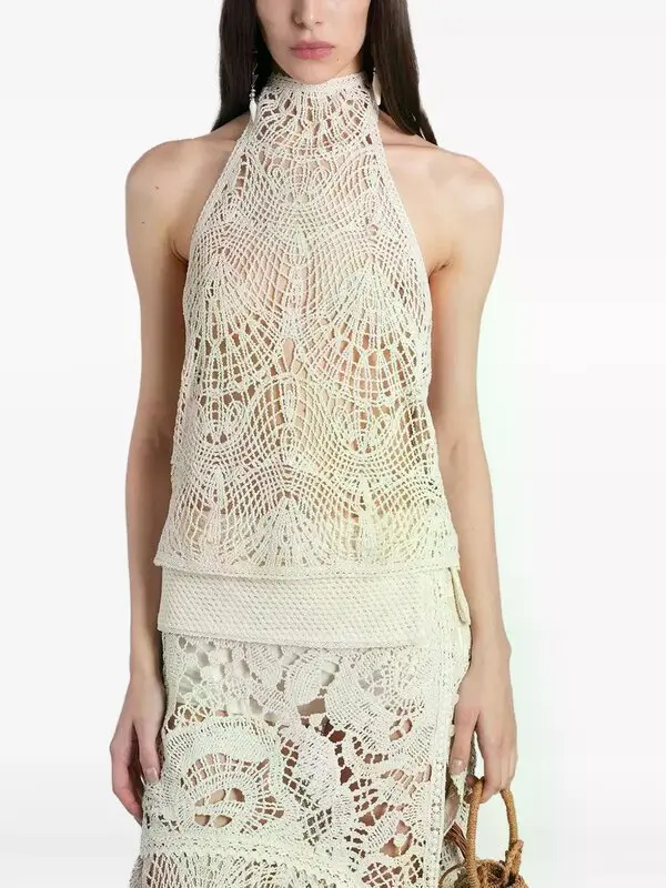 SIEDRES Crochet-knit Halterneck Top - Neutrals