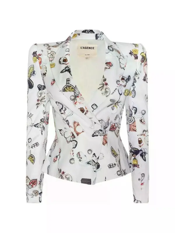 L'Agence Bethany Graphic-print Structured Blazer - White