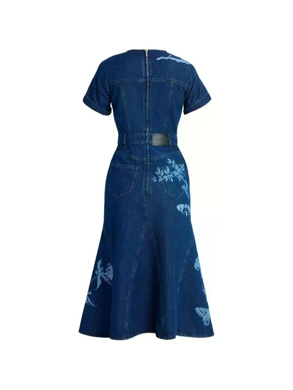 Erdem Indigo Floral Print Short Sleeve Dress