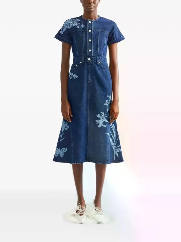 Erdem Indigo Floral Print Short Sleeve Dress - Blue