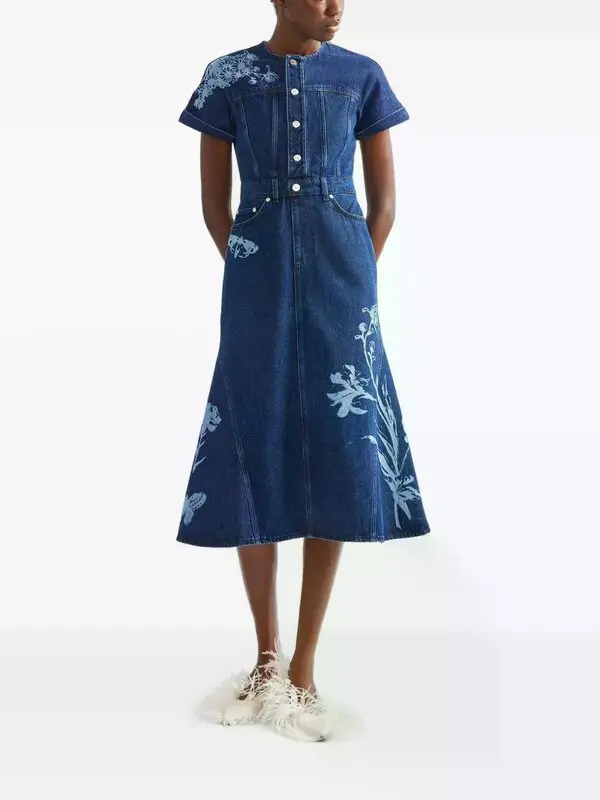 Erdem Indigo Floral Print Short Sleeve Dress - Blue