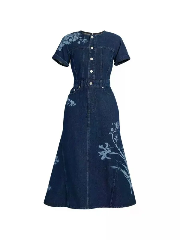 Erdem Indigo Floral Print Short Sleeve Dress - Blue