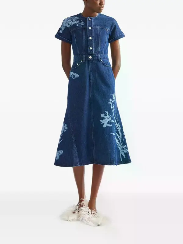 Erdem Indigo Floral Print Short Sleeve Dress - Blue