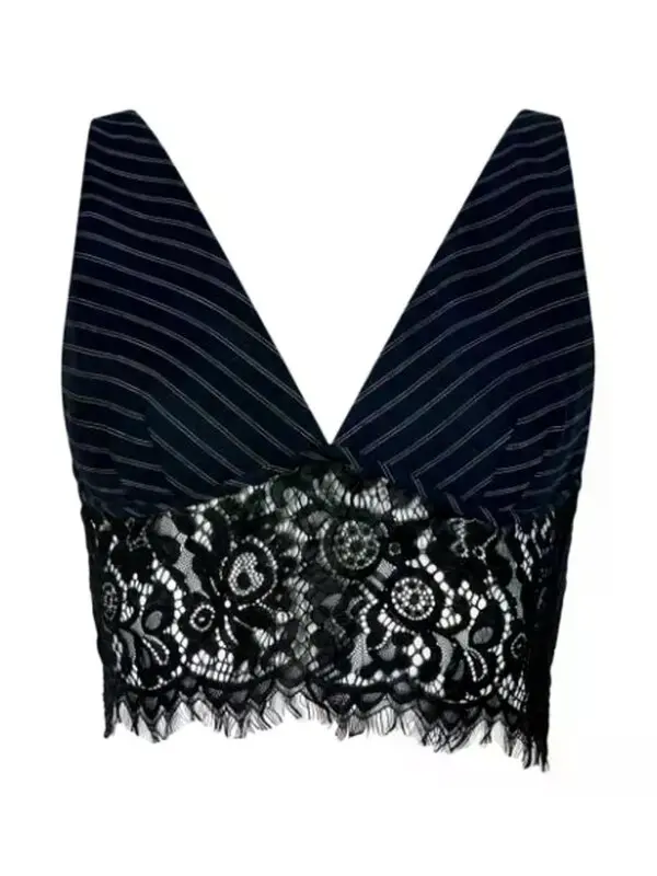 Pinko Lace-trimmed Pinstripe Cropped Top - Black