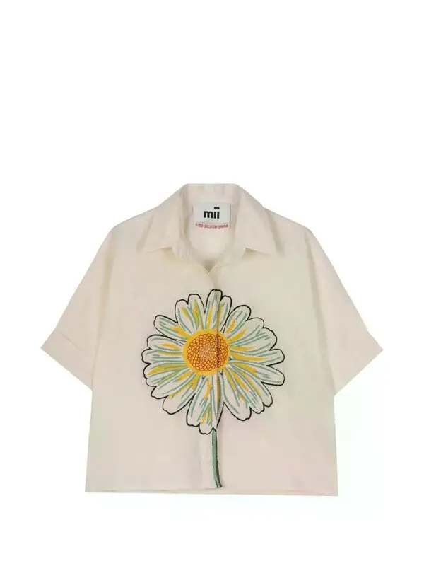 MII Alba Floral-embroidered Short-sleeve Shirt - Neutrals