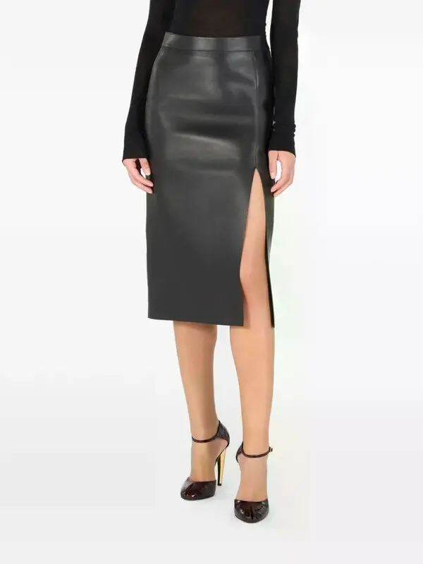 Roberto Cavalli Leather Side-slit Midi Skirt
