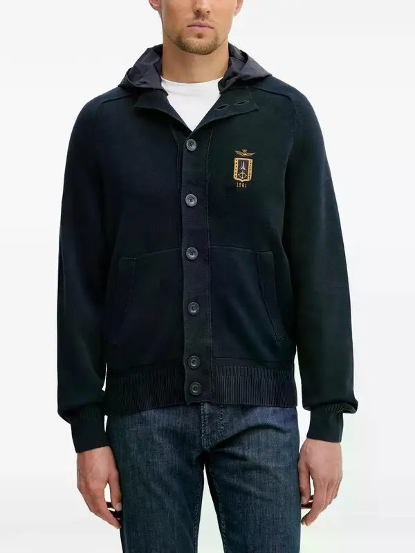 AERONAUTICA MILITARE Logo-embroidered Hooded Cardigan - Blue