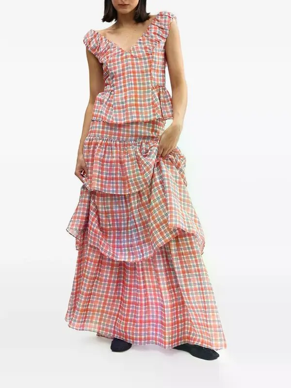 ASTON STUDIO Romane Tiered Plaid Maxi Skirt