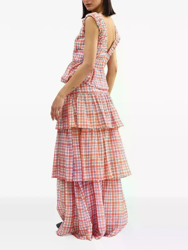 ASTON STUDIO Romane Tiered Plaid Maxi Skirt