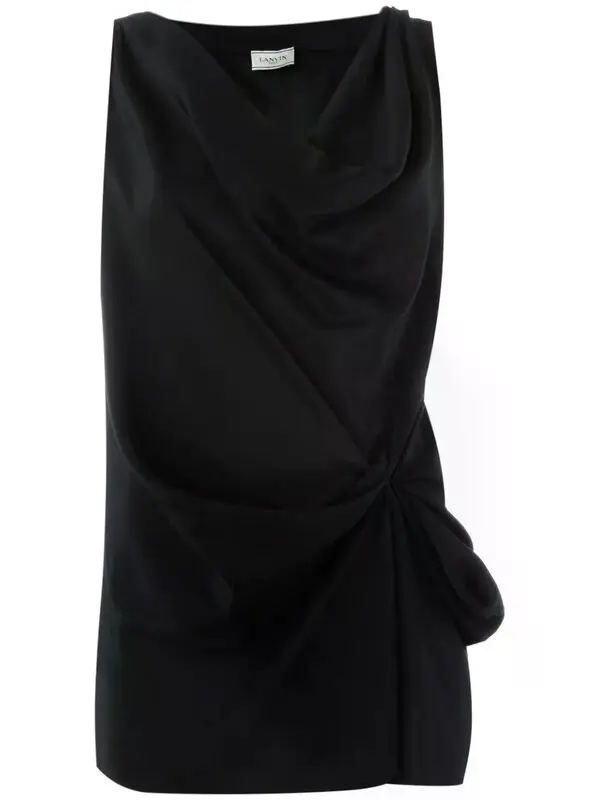LANVIN Silk Draped V-neck Sleeveless Blouse - Black