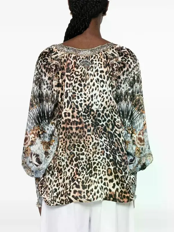 Camilla Leopard Print Crystal Embellished Blouse