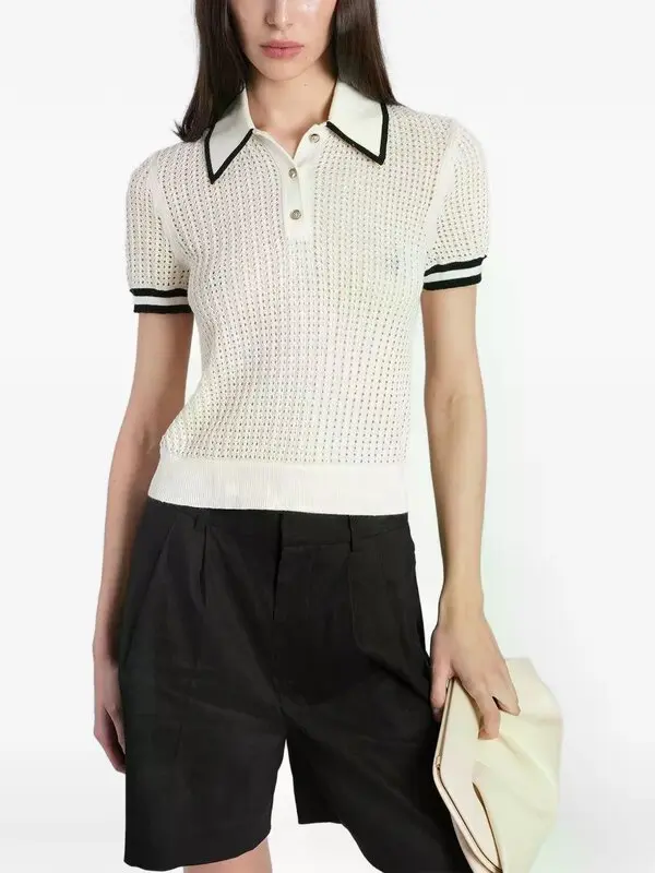 Alice + Olivia Open-knit Contrast-trim Polo Shirt