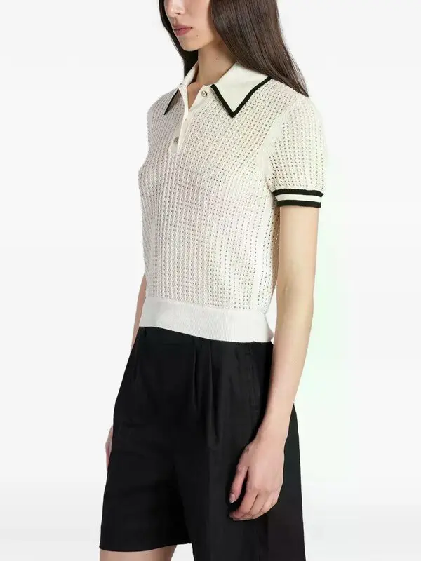 Alice + Olivia Open-knit Contrast-trim Polo Shirt