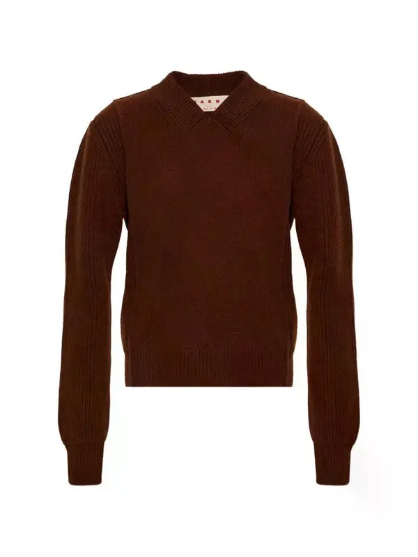 Marni Ribbed Knit V-neck Sweater - Brown