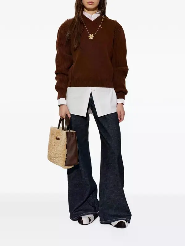 Marni Ribbed Knit V-neck Sweater