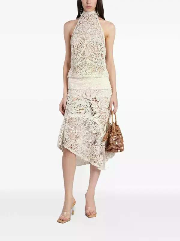 SIEDRES Asymmetric Crochet Knit Skirt - Neutrals