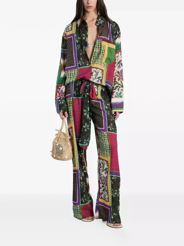 SIEDRES Patchwork Print Long Sleeve Shirt - Black