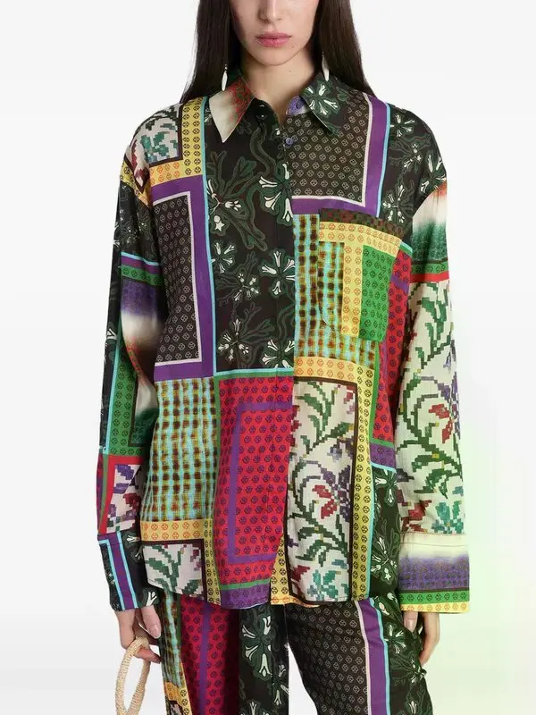 SIEDRES Patchwork Print Long Sleeve Shirt