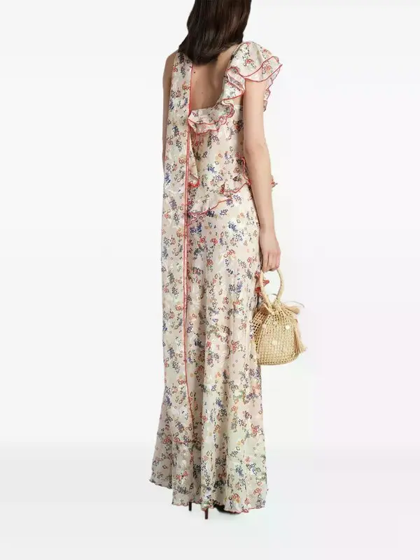 SIEDRES Beige Floral Print Ruffled Dress
