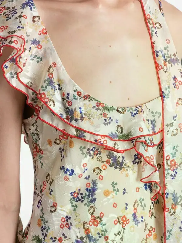 SIEDRES Beige Floral Print Ruffled Dress