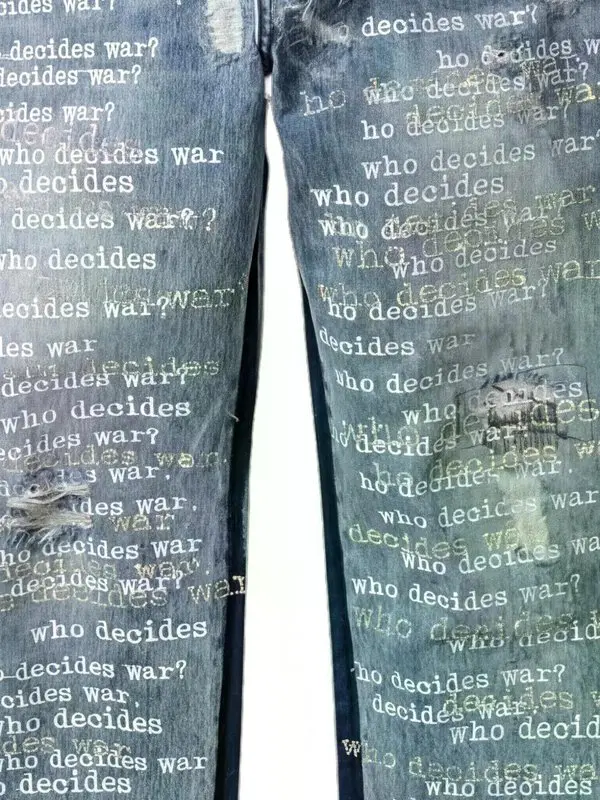 WHO DECIDES WAR Scripture Distressed Jeans