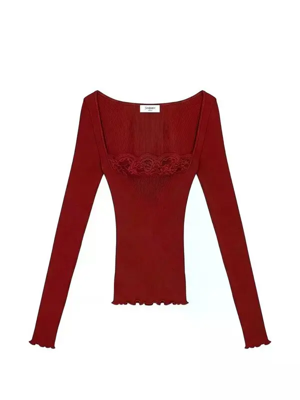 Saint Laurent Lace-trim Ribbed Knit Top - Red