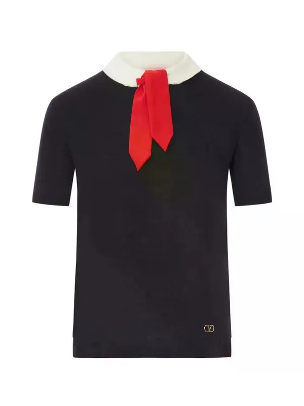 Valentino Garavani Wool Pussy-bow Knitted T-shirt - Black