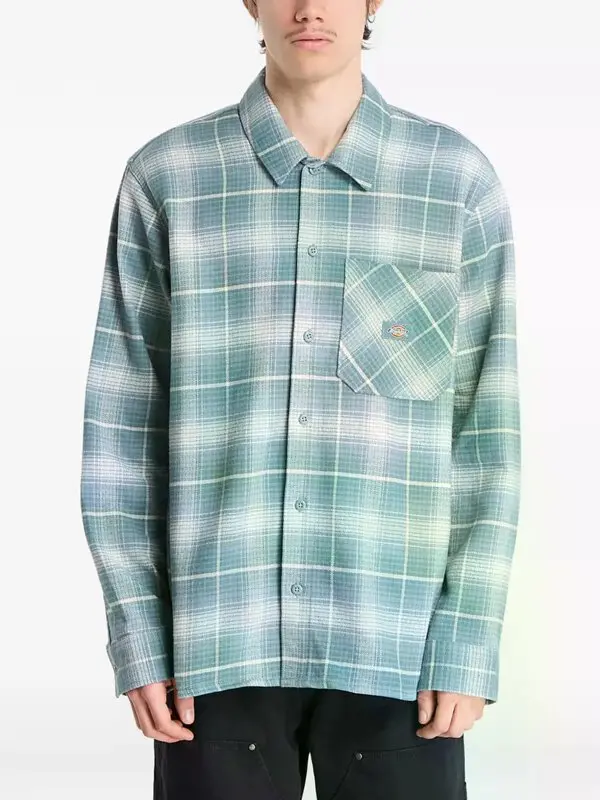 Dickies Forest Check-print Chest-pocket Shirt - Blue