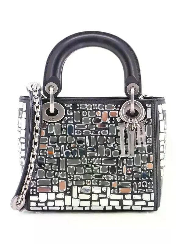 Dior Lady Chain Bag Leather And Mirror Mosaic Mini Shoulder Bag - Black
