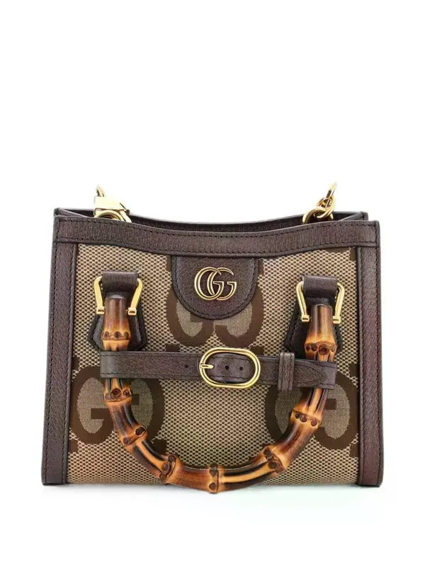 Gucci Diana Mini Shoulder Bag With Jumbo Gg Canvas And Bamboo Handle - Brown