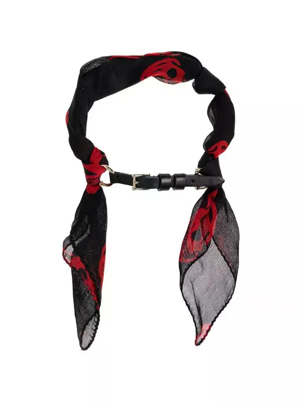 Alexander McQueen Skull Motif Silk-tie Leather Strap Bracelet - Black