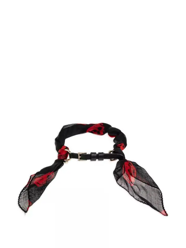 Alexander McQueen Skull Motif Silk-tie Leather Strap Bracelet