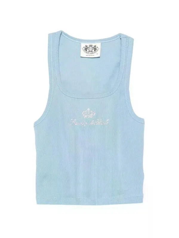 SPORTY & RICH Rhinestone Logo Ribbed Tank Top - Blue