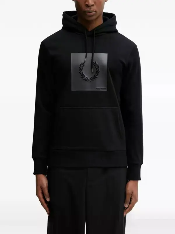 Fred Perry Logo Patch Hoodie - Black