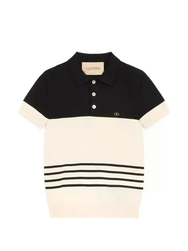 Valentino Garavani Wool Polo Shirt With Vlogo - Neutrals
