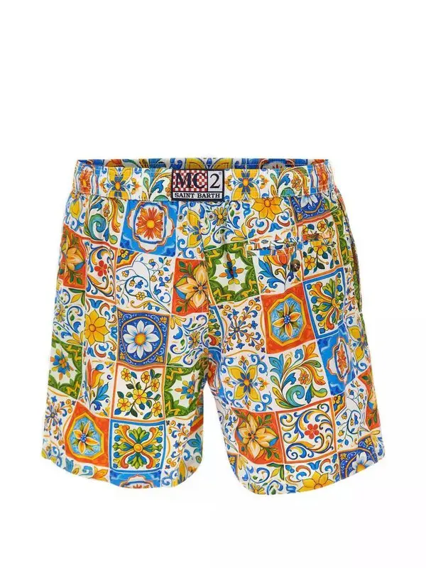 MC2 SAINT BARTH Majolica Print Swim Shorts - White