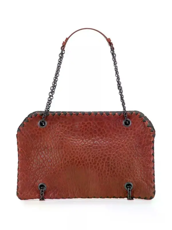 Bottega Veneta Textu Leather Whipstitch Duo Shoulder Bag - Red